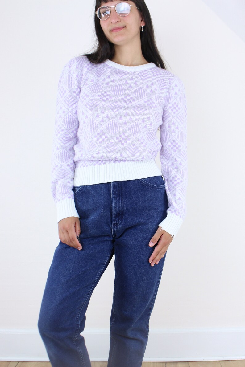 Vintage 80's/90's Purple & White Sweater, Long Sleeve, Crew Neck ...