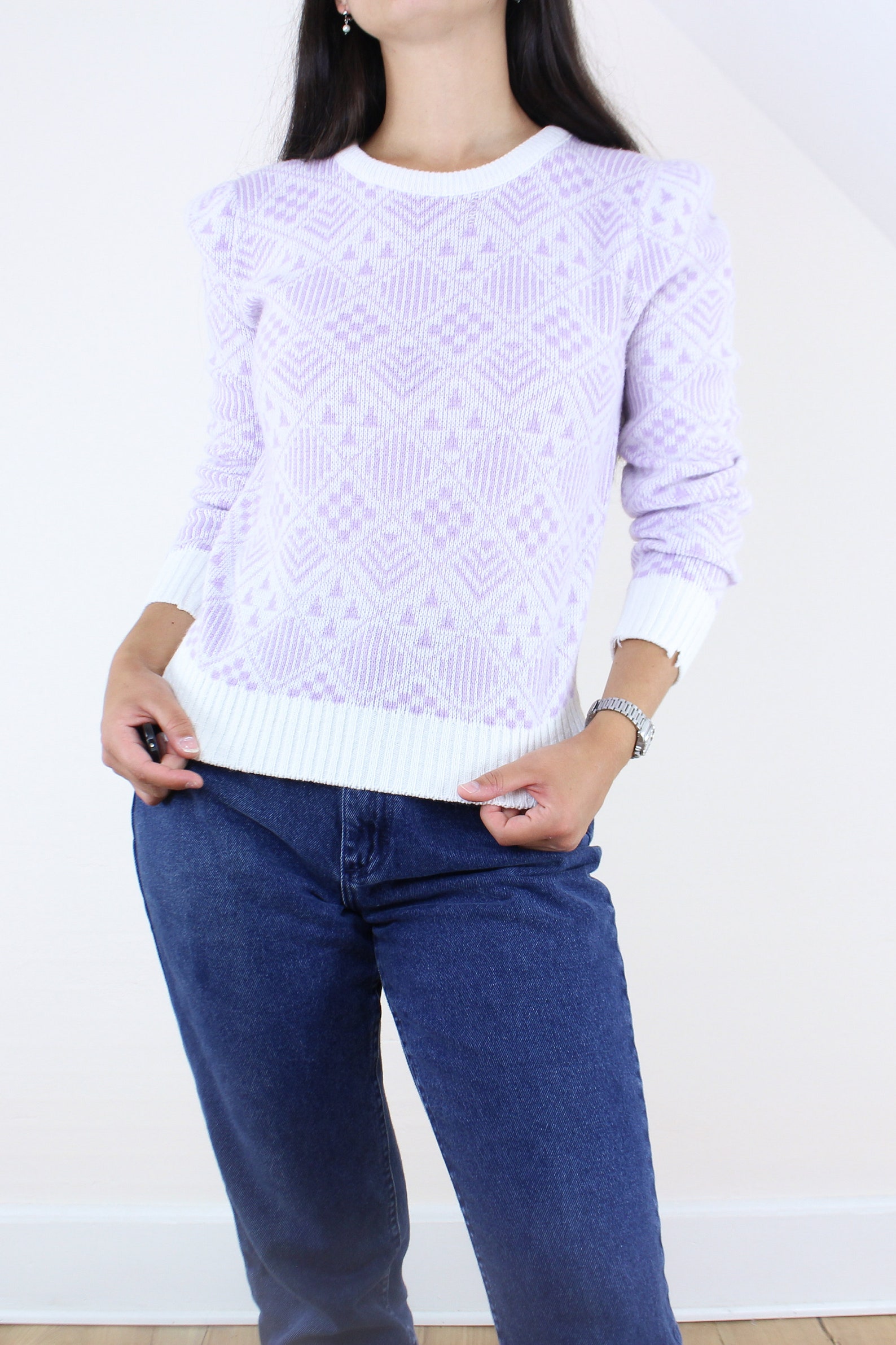Vintage 80's/90's Purple & White Sweater, Long Sleeve, Crew Neck ...