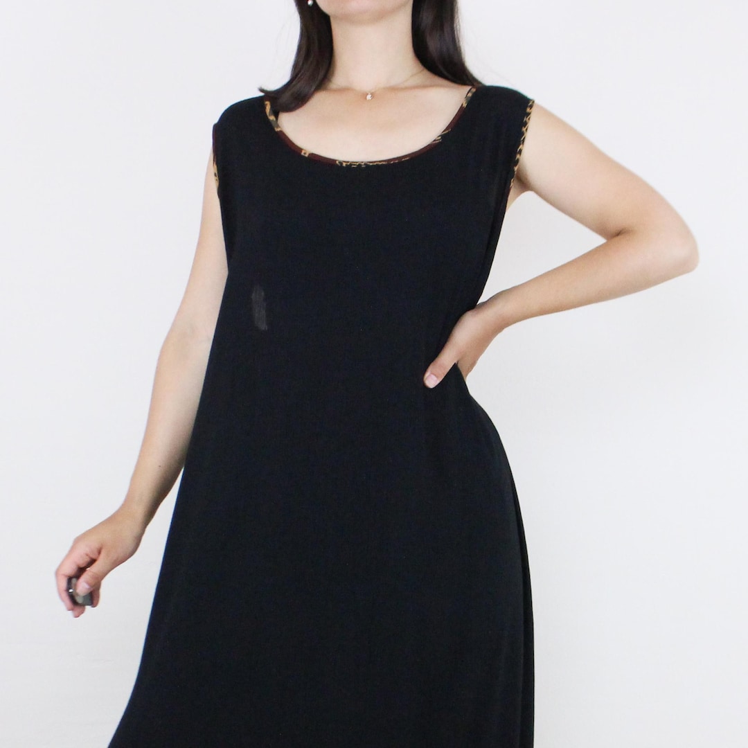 Vintage 90's Rayon Maxi Tank Dress, We Be Bop, Plus Size, Black, Unique Border Print, Desert ...