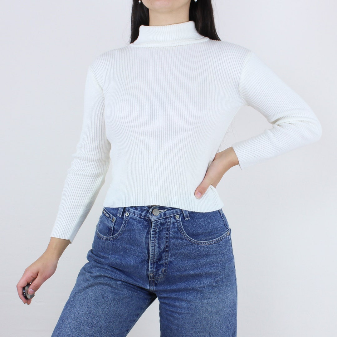 Vintage 90's Off-white Ribbed Turtleneck Top Jei - Etsy
