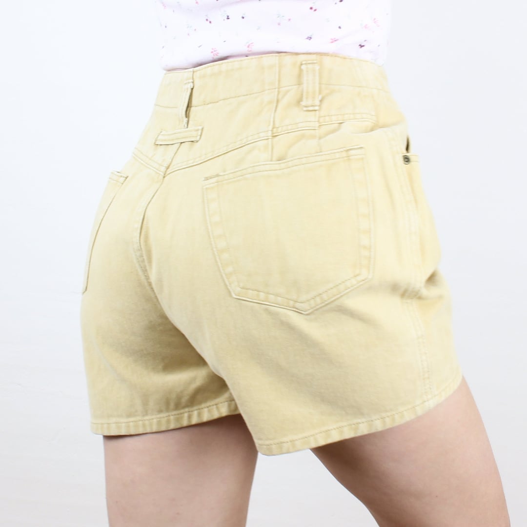 Vintage 90's 28W One Step up Denim Shorts, Pastel Yellow, Pleated ...