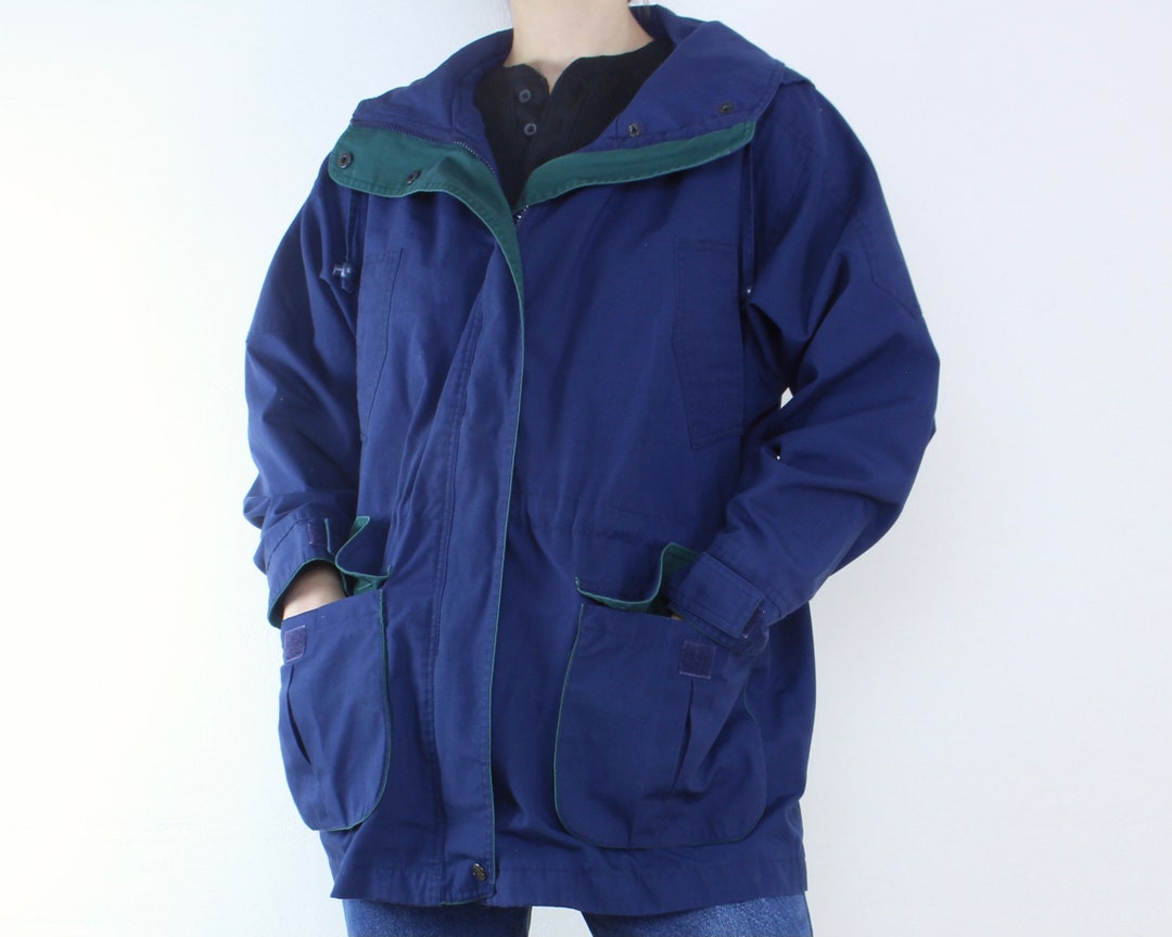 Vintage 90s Blue Chore Coat, Plaid Lining, Blue and Green, Zip up ...