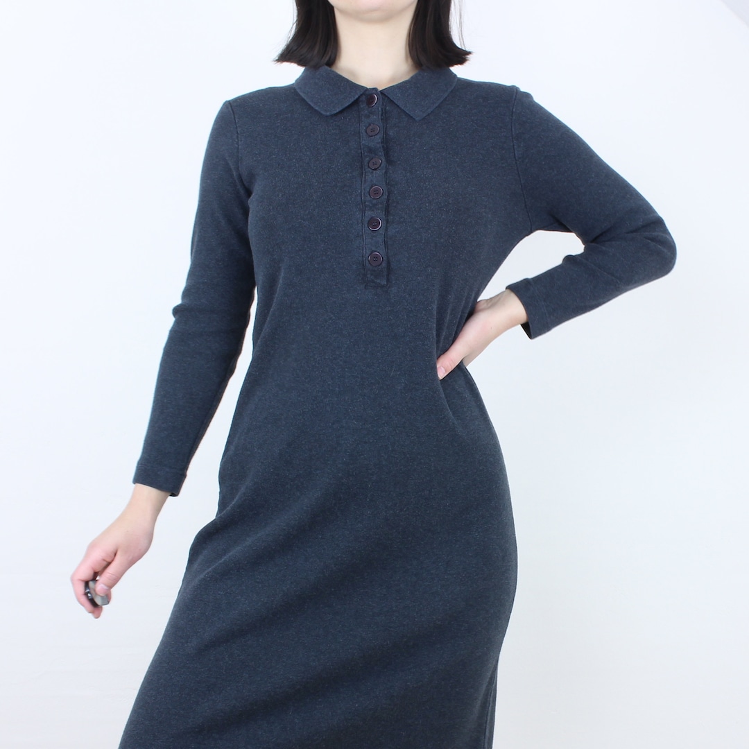 Vintage 90's FADS Dark Gray Shirt Dress, Charcoal, Midi, Stretchy Soft ...