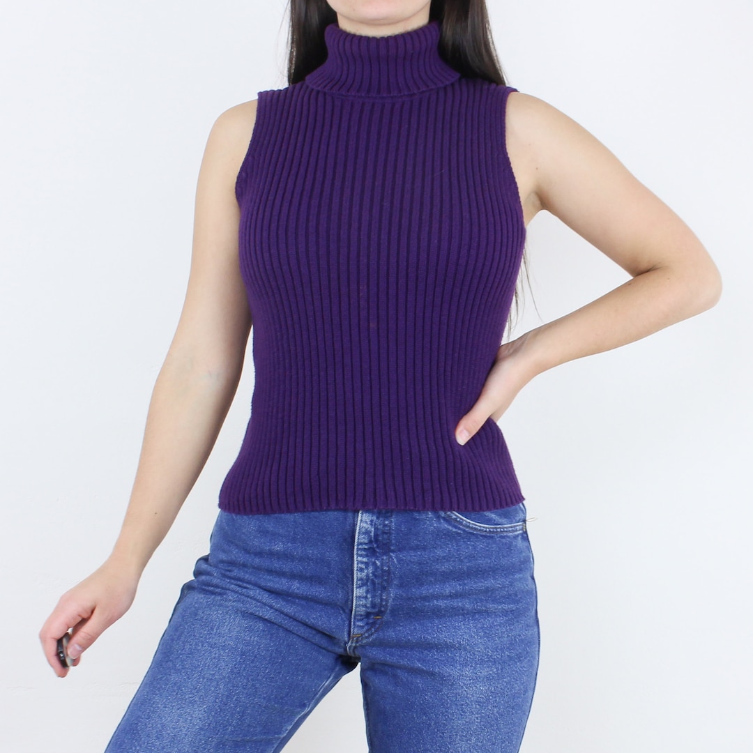 Vintage 90's Purple Ribbed Turtleneck Top, Sleeveless, Tank Vintage 90's Purple Ribbed Turtleneck Top, Sleeveless, Tank