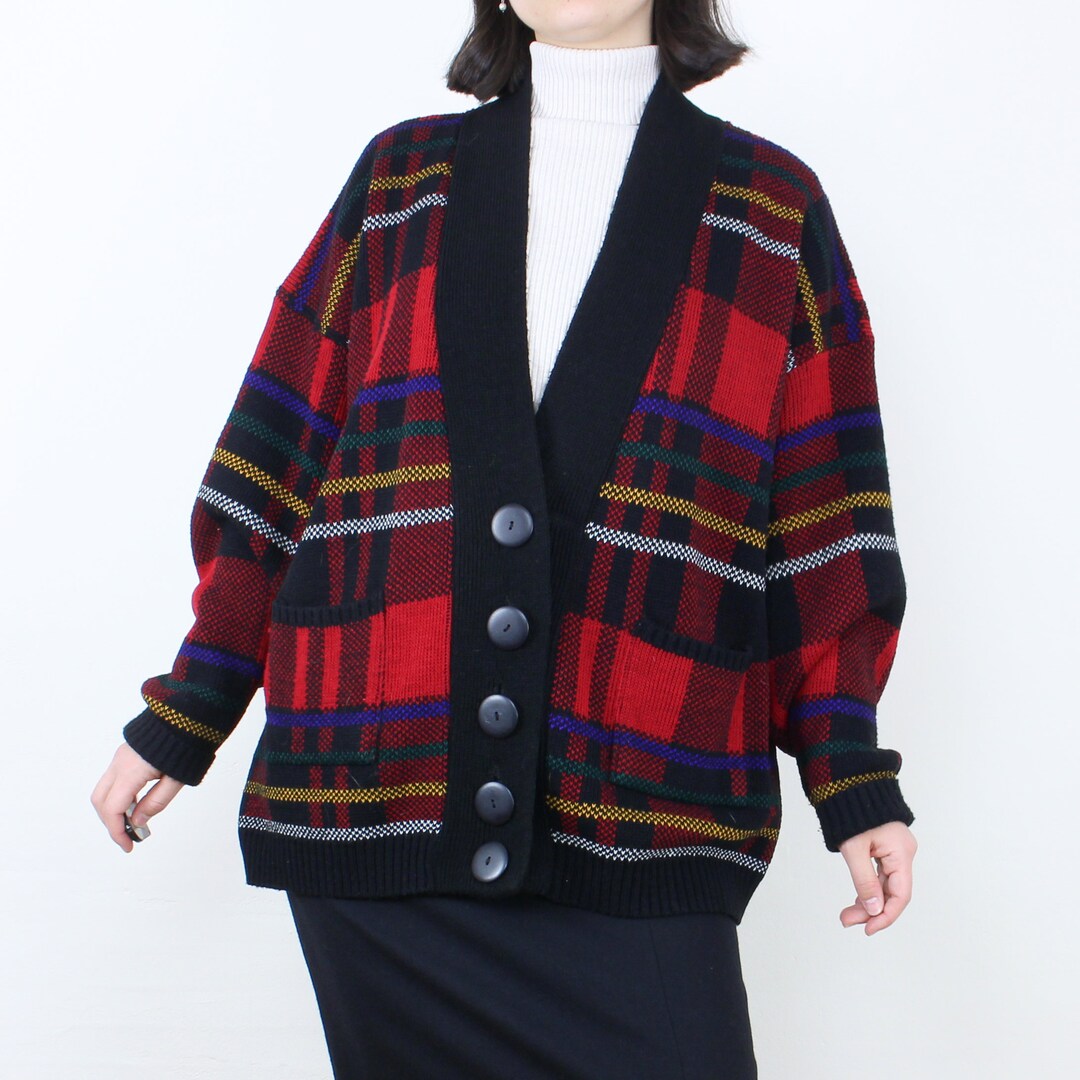 Vintage 80's Plaid Cardigan Sweater, JJ Browne, Preppy, Bright Primary ...