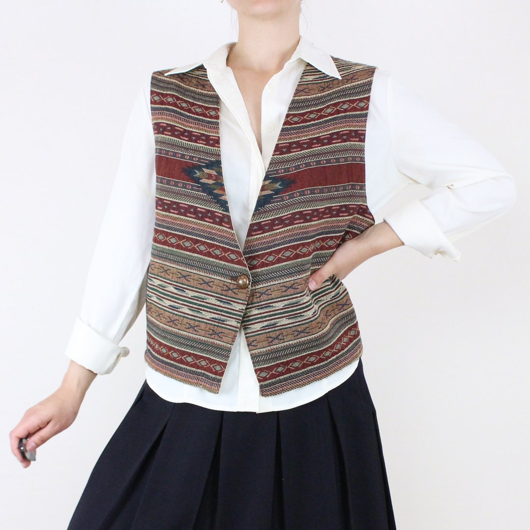 Vintage 90's Orvis Vest Top, Southwest Woven Tapestry Design, Western ...