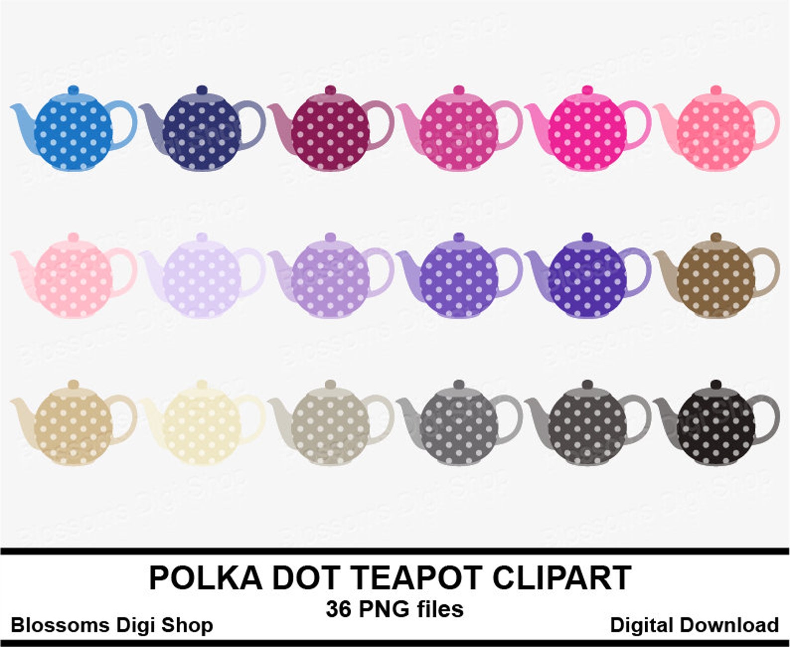 Polka Dot Teapot Clipart Polka Dot Pot Tea Party Sticker - Etsy