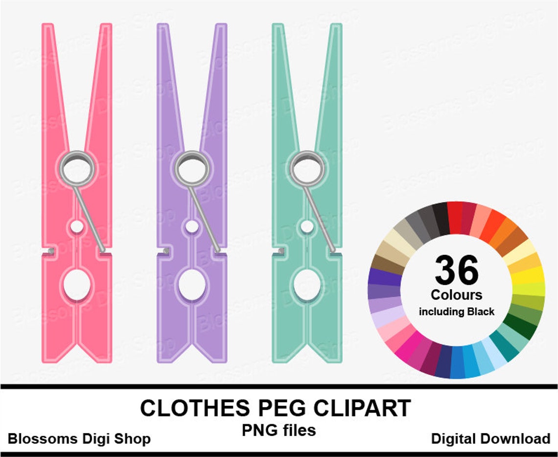 Clothes Pin Clipart Clothes Peg Rainbow Elements Wash Day | Etsy