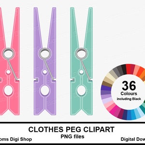 Clothes Pin Clipart Clothes Peg Rainbow Elements Wash Day | Etsy