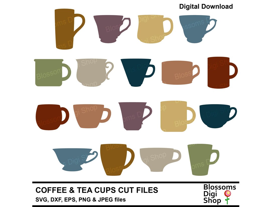 Coffee and Tea Cups, Svg Cut Files, Afternoon Tea, Latte Png, Vintage ...