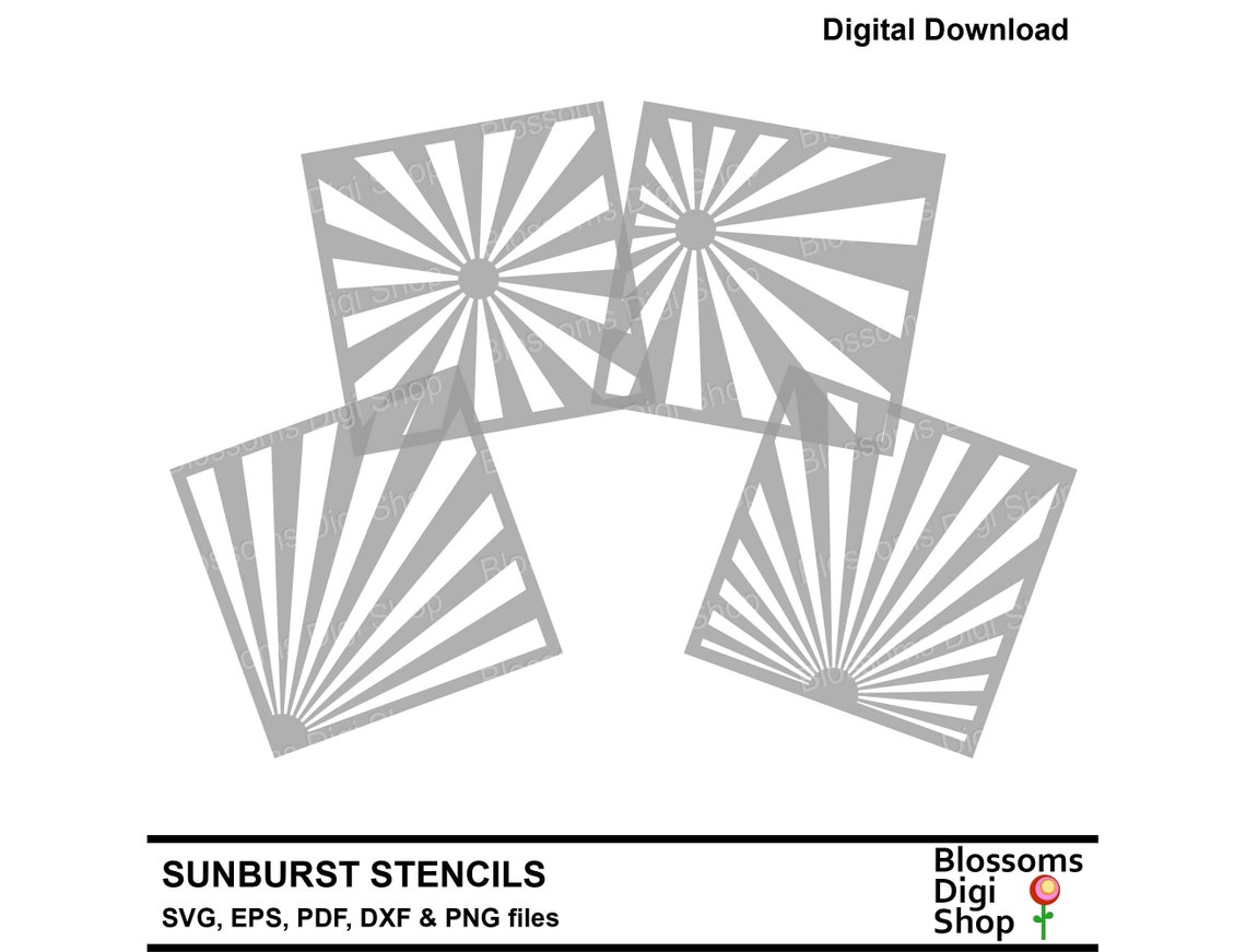 Sunburst Stencils, Svg Cut Files, Sun Ray, Sunset Vector, Sunrise Eps ...