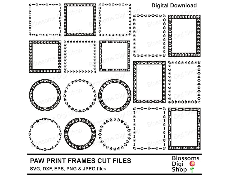 Paw Print Frames, Svg Cut Files, Dog Paw, Cat Paw, Pet Memorial, Border ...