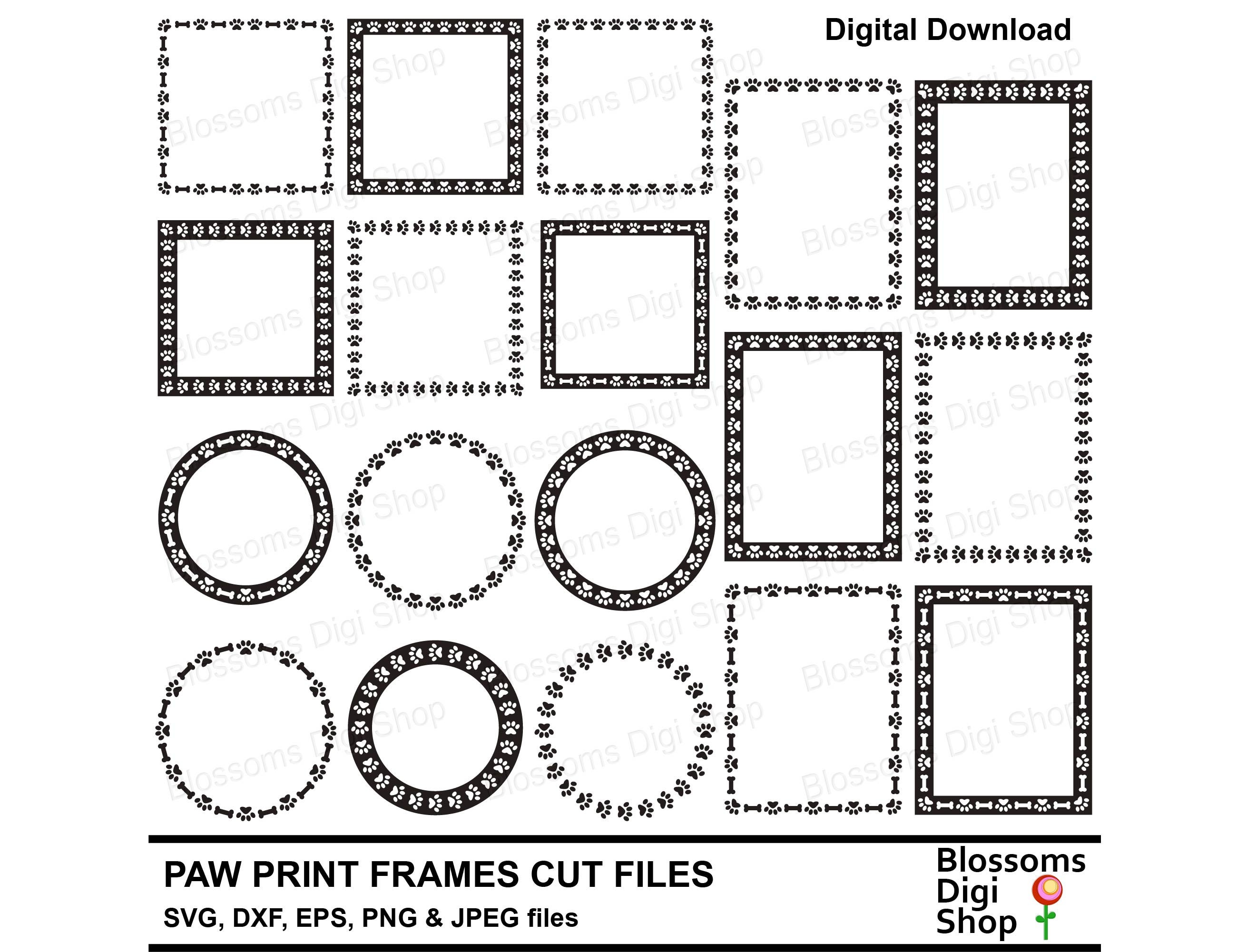 Paw Print Frames, Svg Cut Files, Dog Paw, Cat Paw, Pet Memorial, Border ...