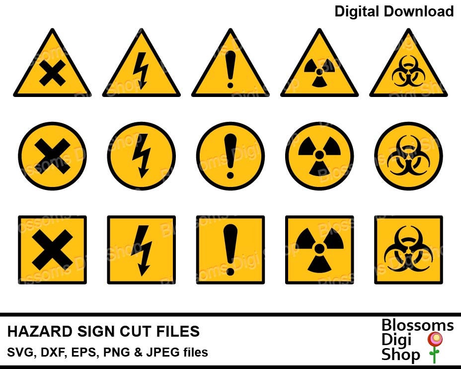 Hazard Signs Svg Cut Files Danger Signs Warning Symbols - Etsy