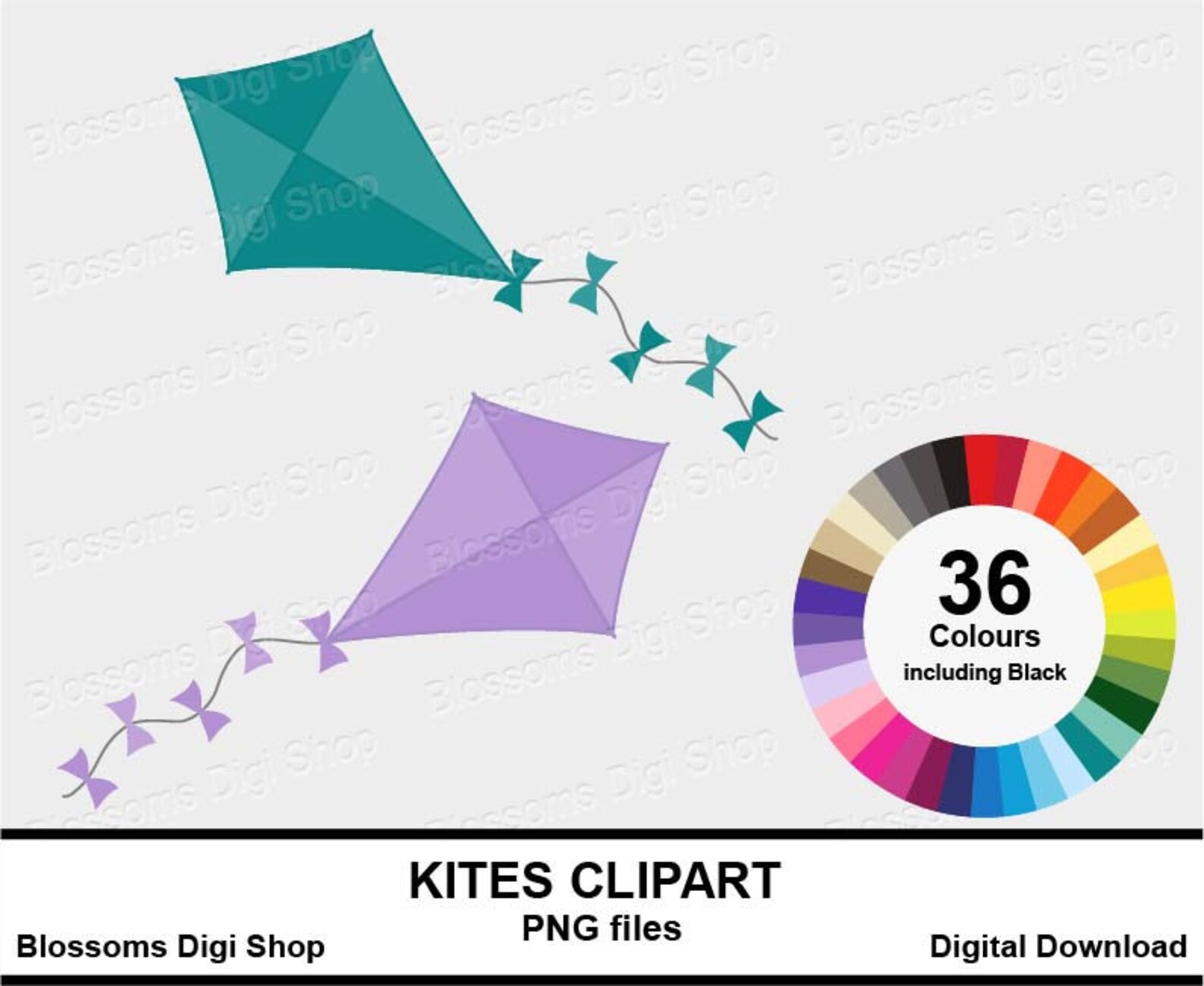 Kites Clipart Rainbow Sticker Multi Color Kite Png Bow - Etsy