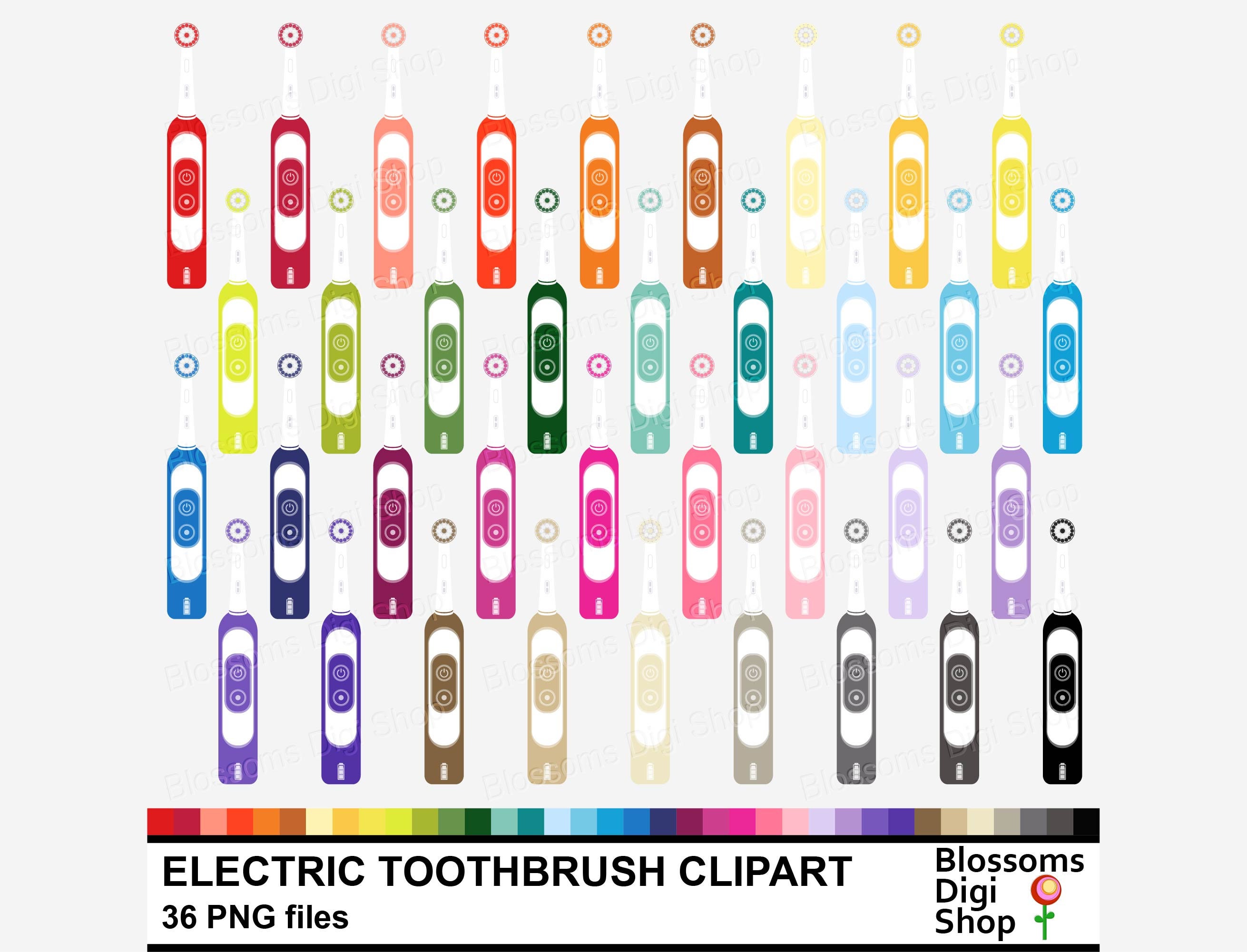 Electric Toothbrush Clipart Multi Color Elements Bathroom - Etsy