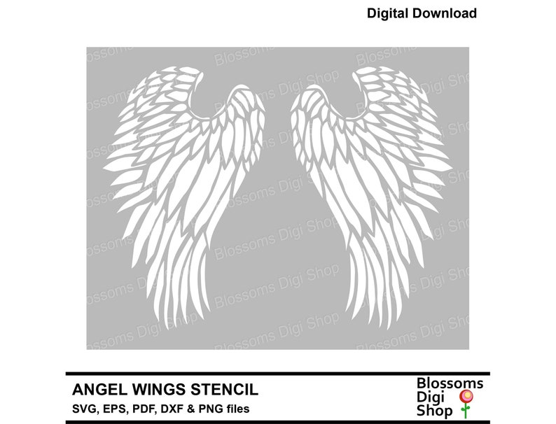 Angel Wings Stencil, Svg Cut File, Feather Vector, Bird Wing, Wing ...