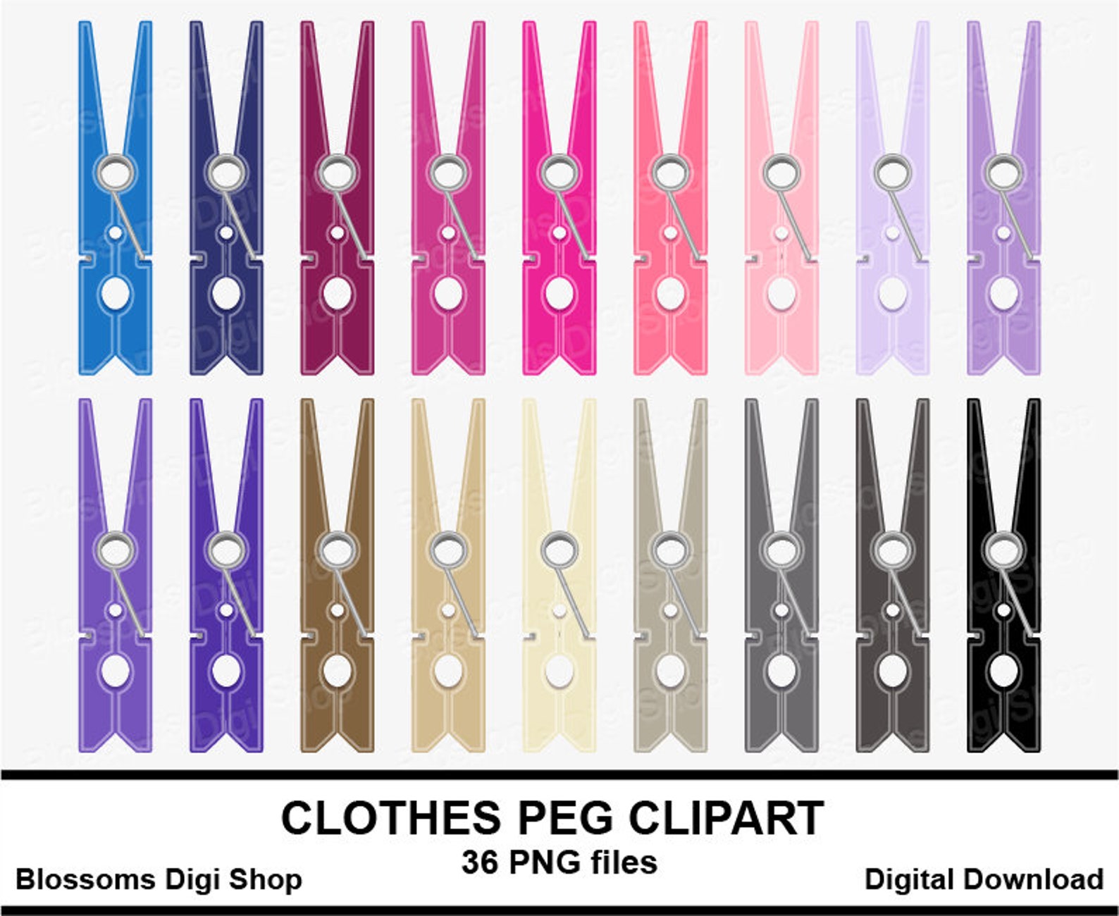Clothes Pin Clipart Clothes Peg Rainbow Elements Wash Day | Etsy