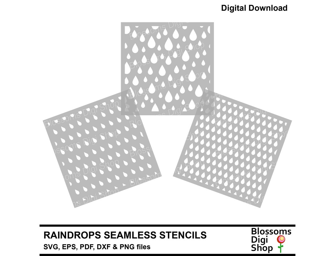 Raindrops Seamless Stencils, Repeat Pattern Svg Cut Files, Diy Stencil ...