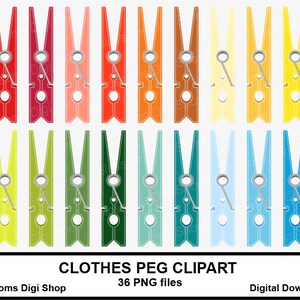 Clothes Pin Clipart Clothes Peg Rainbow Elements Wash Day | Etsy