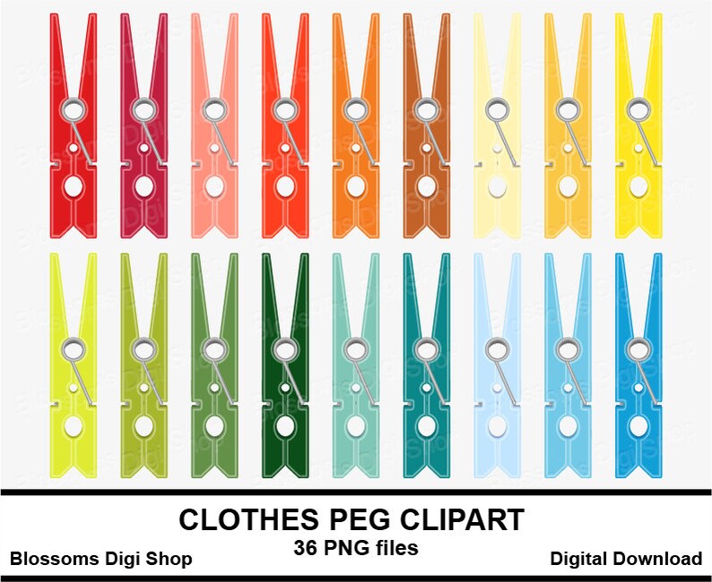 Clothes Pin Clipart Clothes Peg Rainbow Elements Wash Day | Etsy