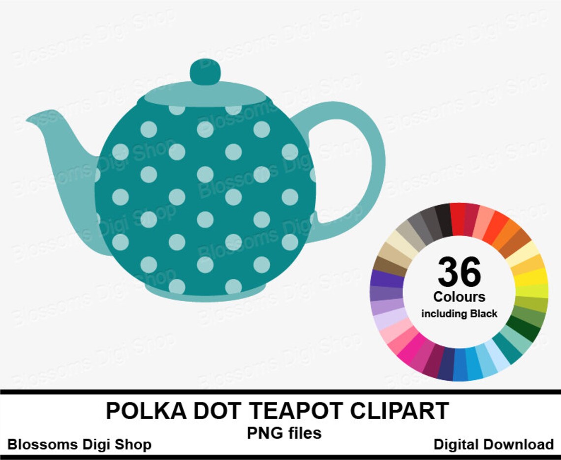 Polka Dot Teapot Clipart Polka Dot Pot Tea Party Sticker - Etsy