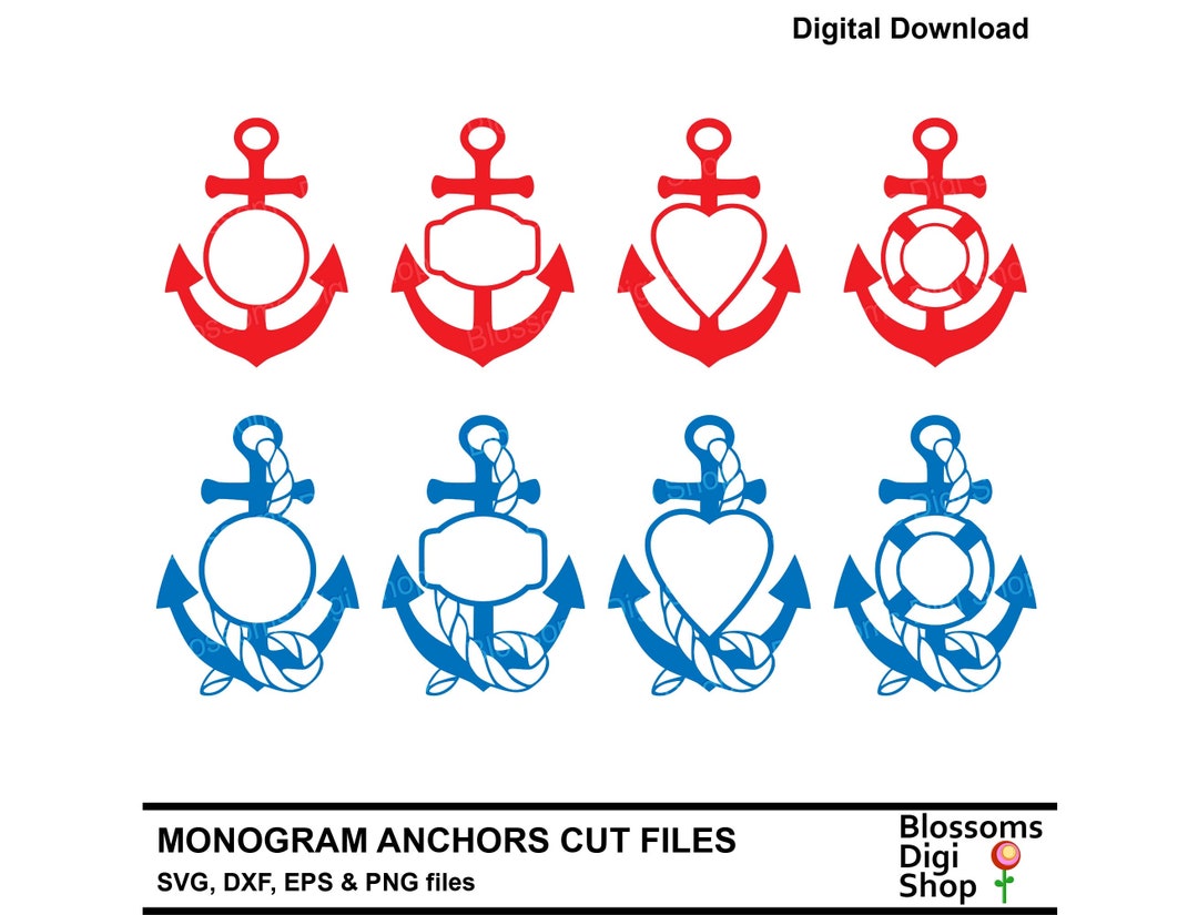 Monogram Anchors, Cut Files, Nautical Svg, Monogram Eps, Anchor Vector ...
