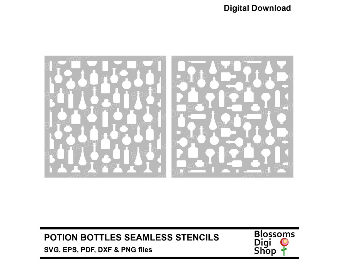 Potion Bottles Seamless Stencils, Repeat Pattern, Svg Cut Files ...