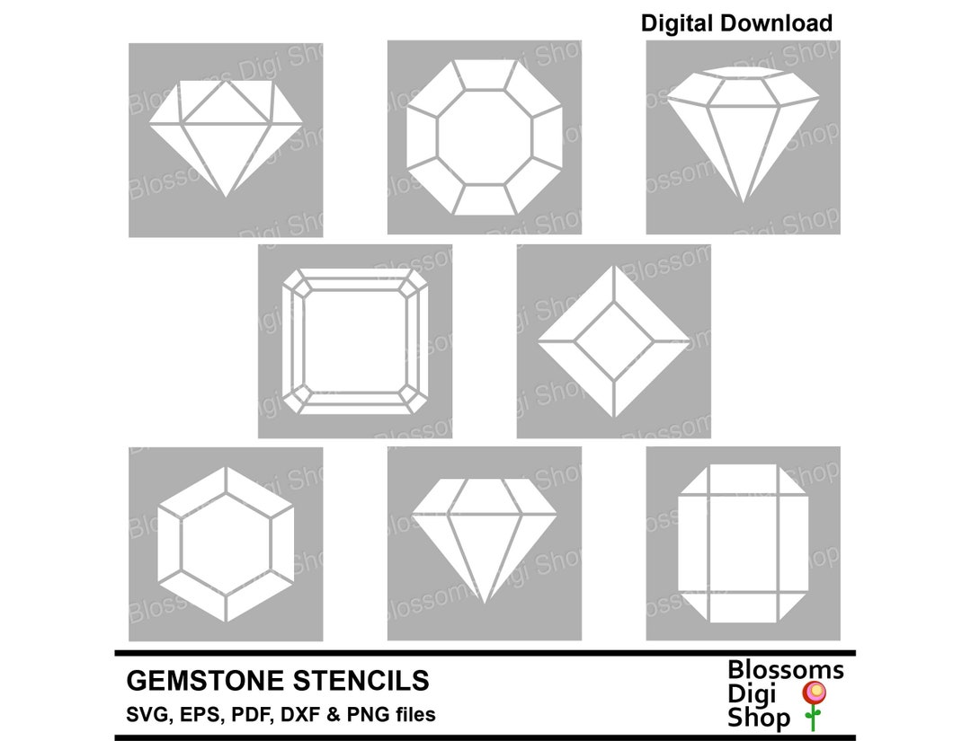 Gemstone Stencils, Jewel Shape, Diamond Svg, Pdf Cut Files, Gem Vector ...