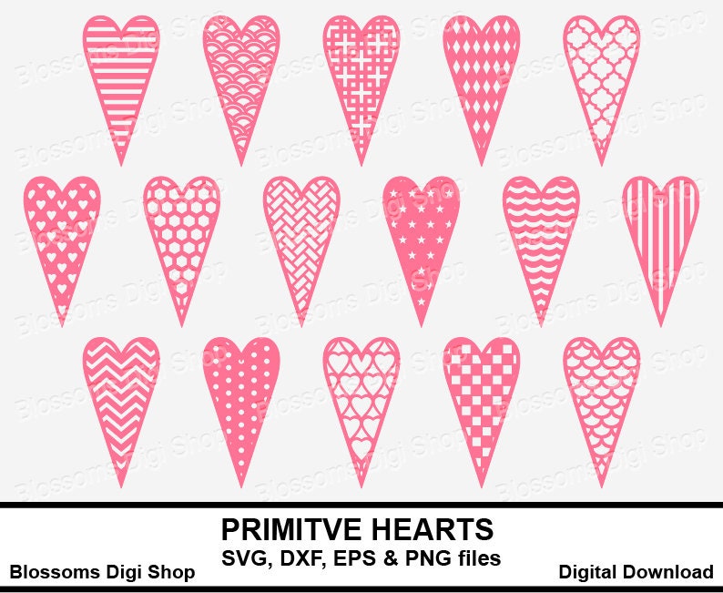 Primitive Hearts Bundle Svg Pattern Template Polka Dots - Etsy