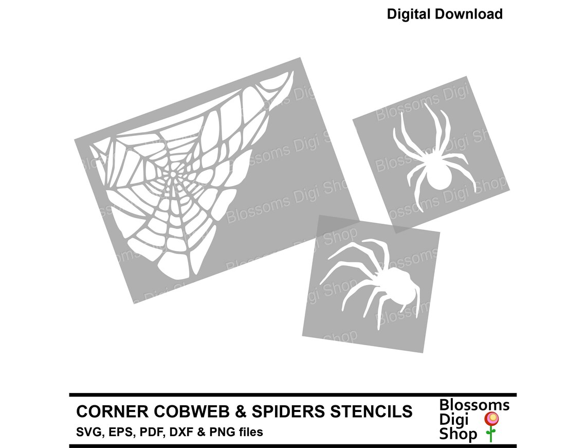 Corner Cobweb and Spiders Stencils, Halloween Svg, Spiderweb Eps, Web ...
