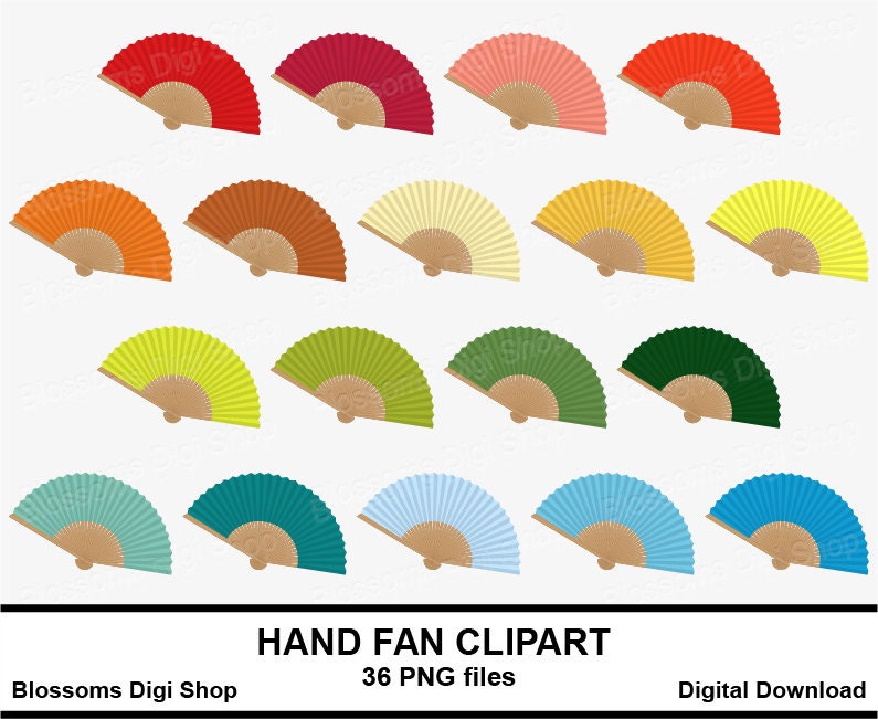 Hand fan clipart digital download folding fan paper fan | Etsy