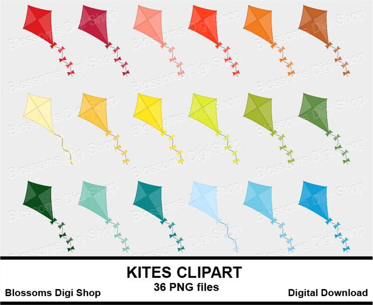 Kites Clipart Rainbow Sticker Multi Color Kite Png Bow | Etsy