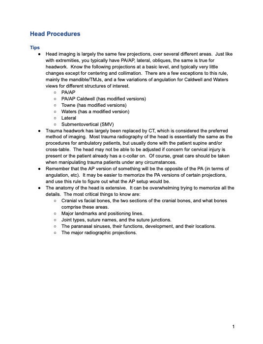 Rad Notes Head Procedures Radiography Study Guide digital Copy - Etsy