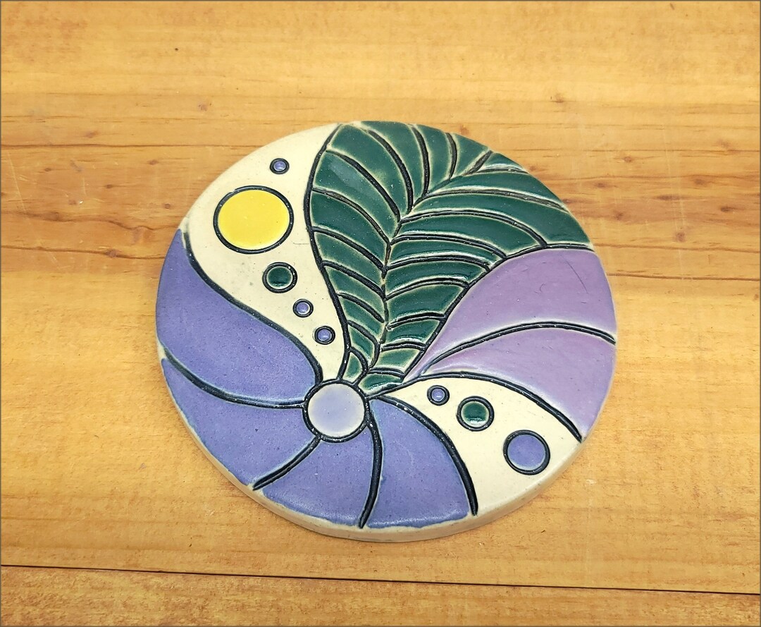 Colorful Abstract Design Round Ceramic Coaster, Round 4 Inch - Etsy