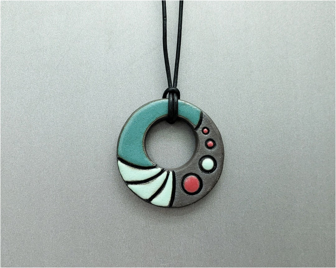 Round Open Circle Dark Clay Ceramic Necklace, Pendant - Etsy