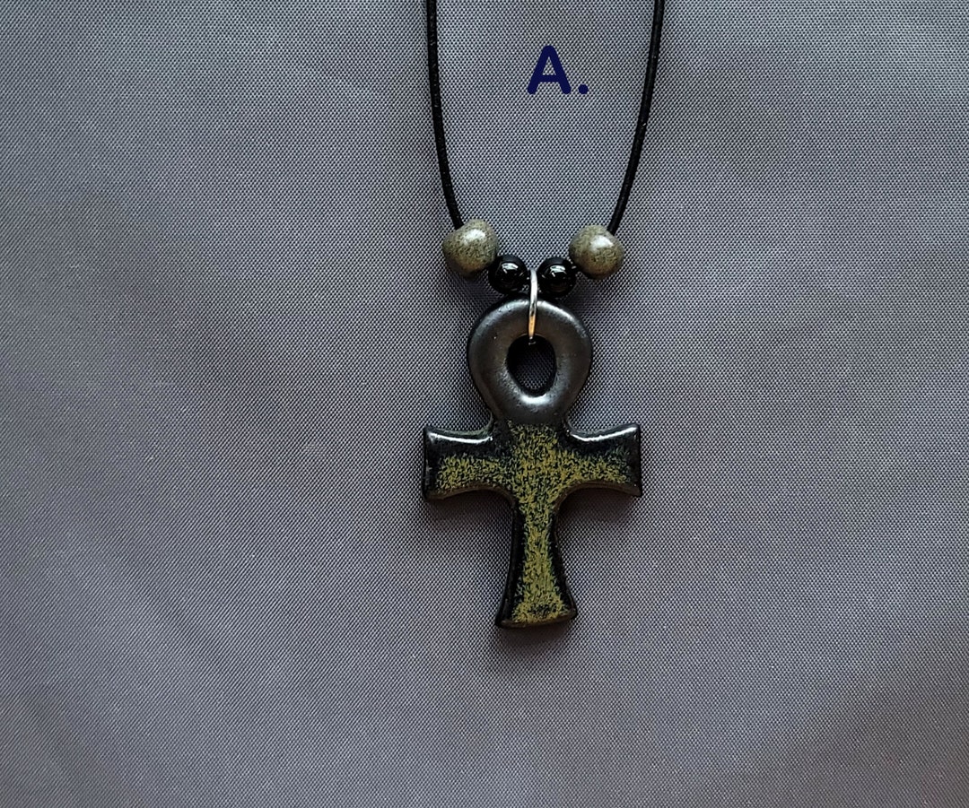 Antique Gold Tone Ceramic Ankh on Adjustable Leather Cord - Etsy