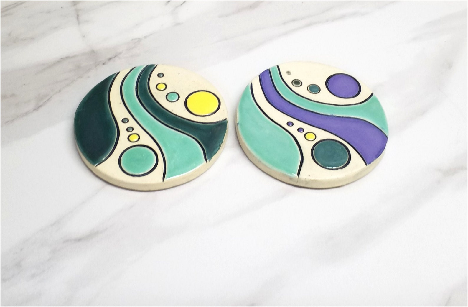 Colorful Abstract Design Round Ceramic Coaster 4 Inch | Etsy