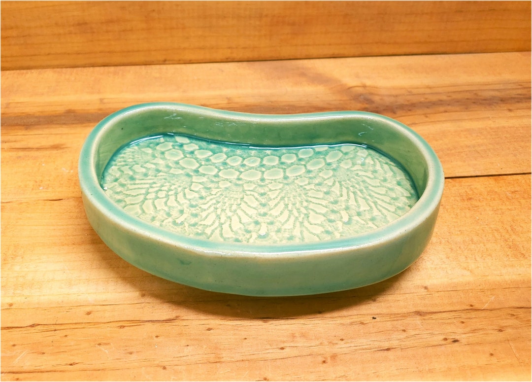 Jabón verde manzana claro o plato judío con diseño de encaje, 6.5 x 4.5 ...