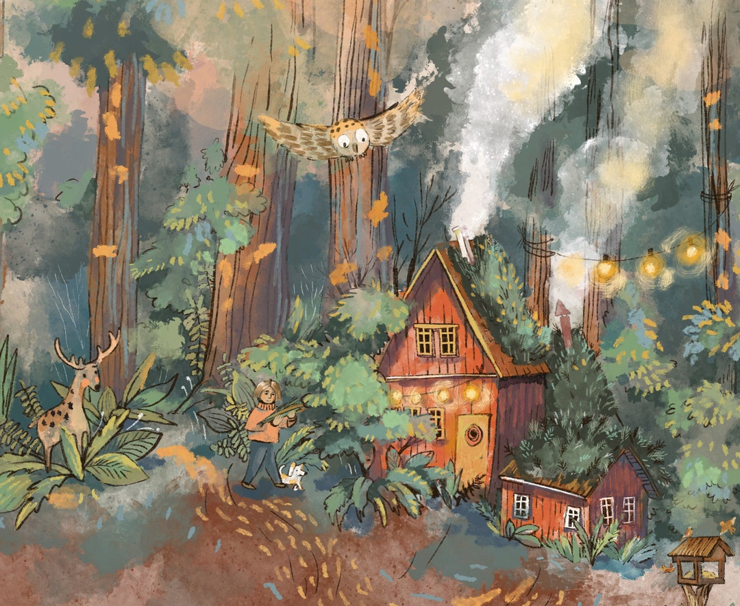 Forest House Postcard A5 Log Cabin Card Cabin in the Woods Cottage ...