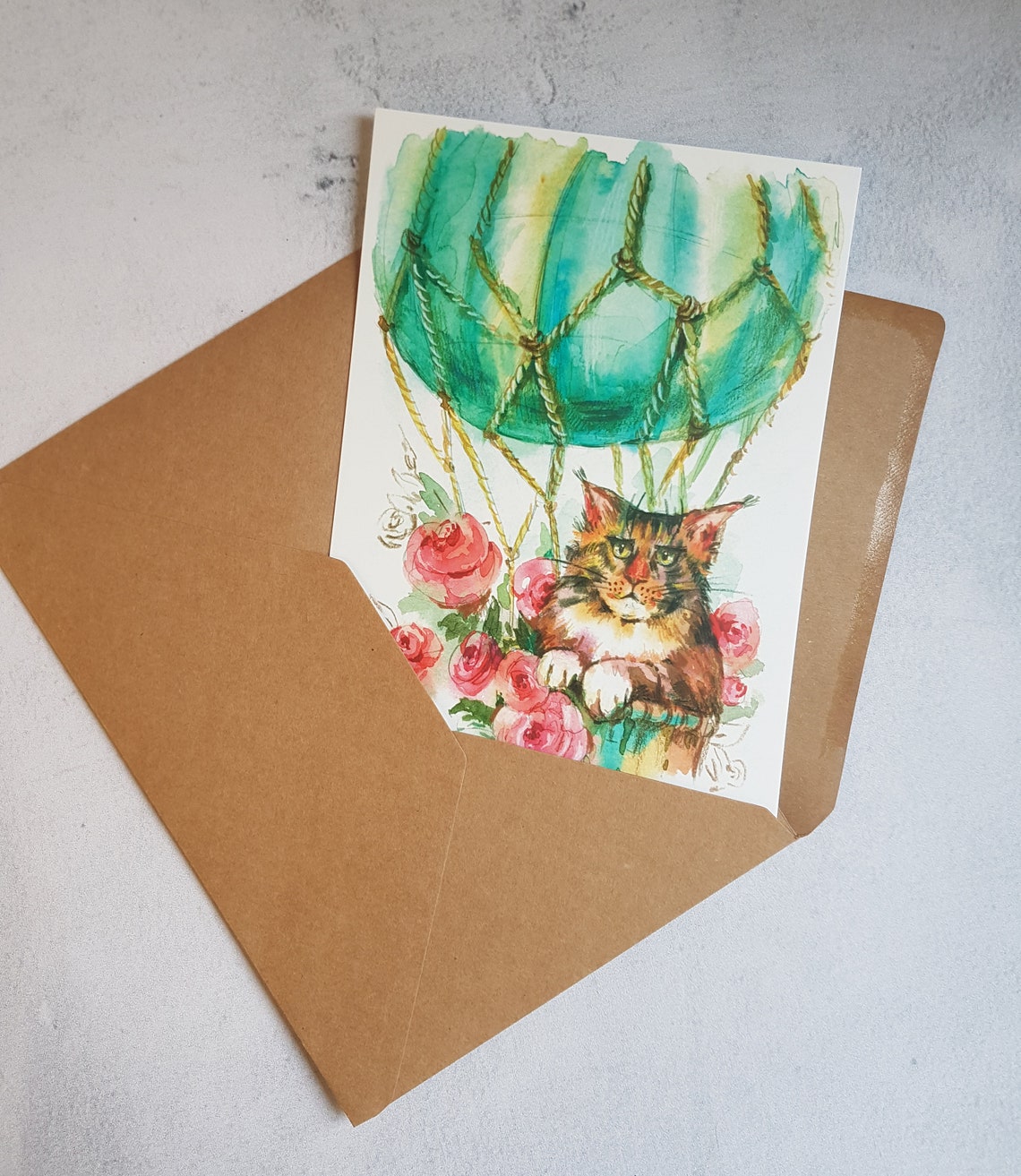 Hot Air Balloon Cat Print Watercolor Print Sad Cat Poster - Etsy