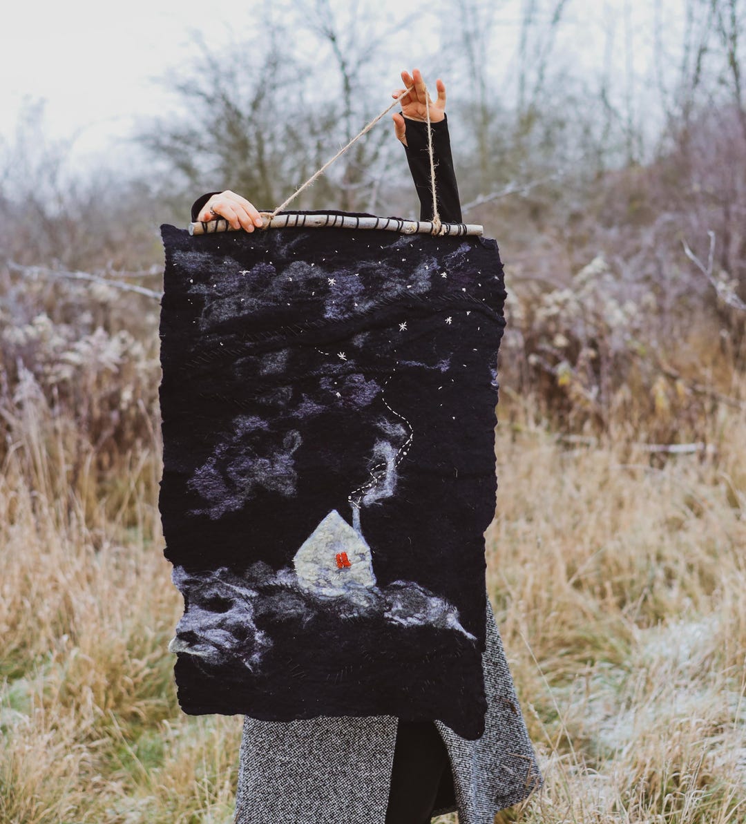 Felted Wool Wall Hanging - Night Landscape Fiber Art, Handmade - Etsy