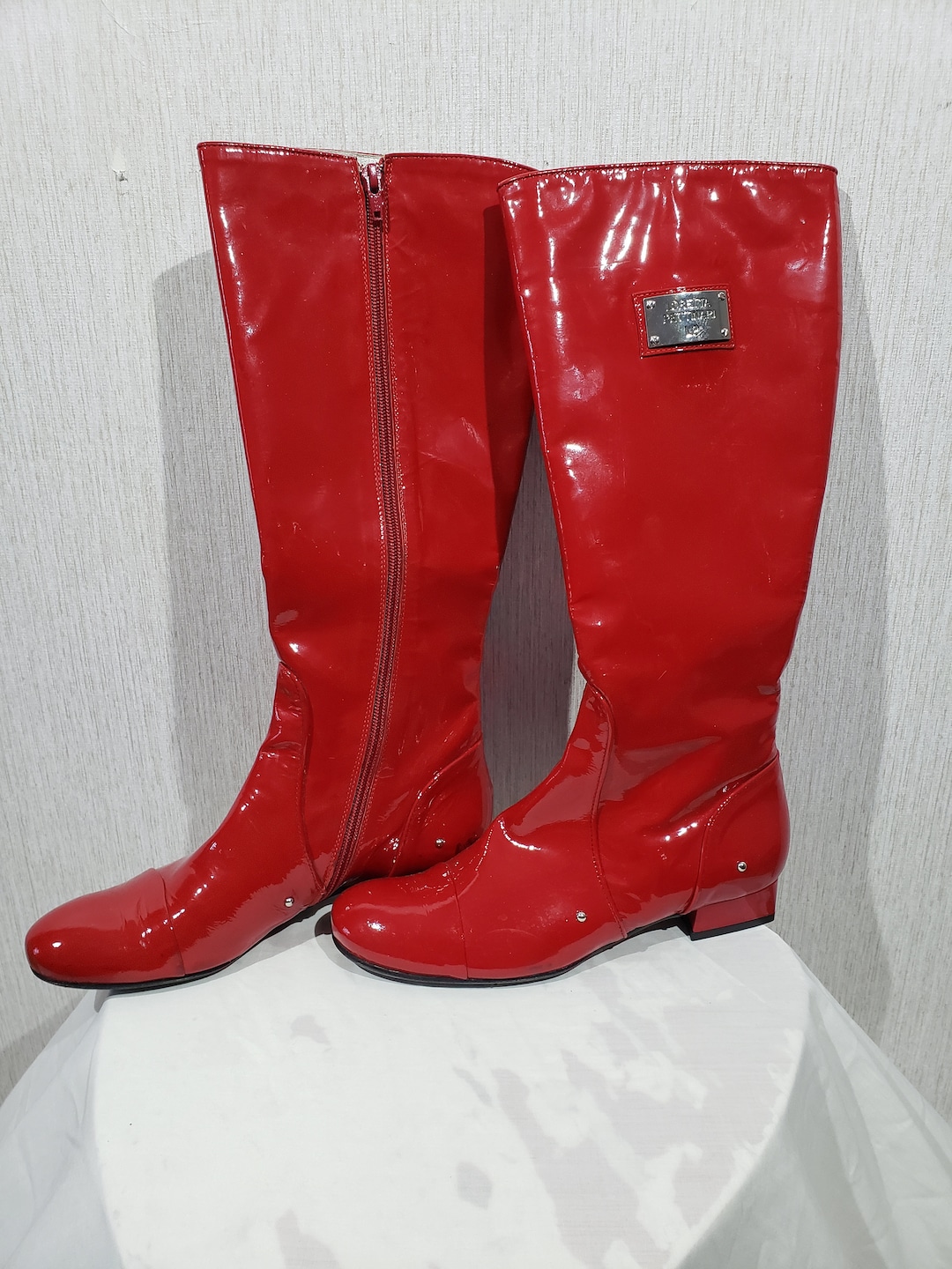 Stylish Red Women's Leather Boots. Red Elegant Patent Leather Boots. - Etsy