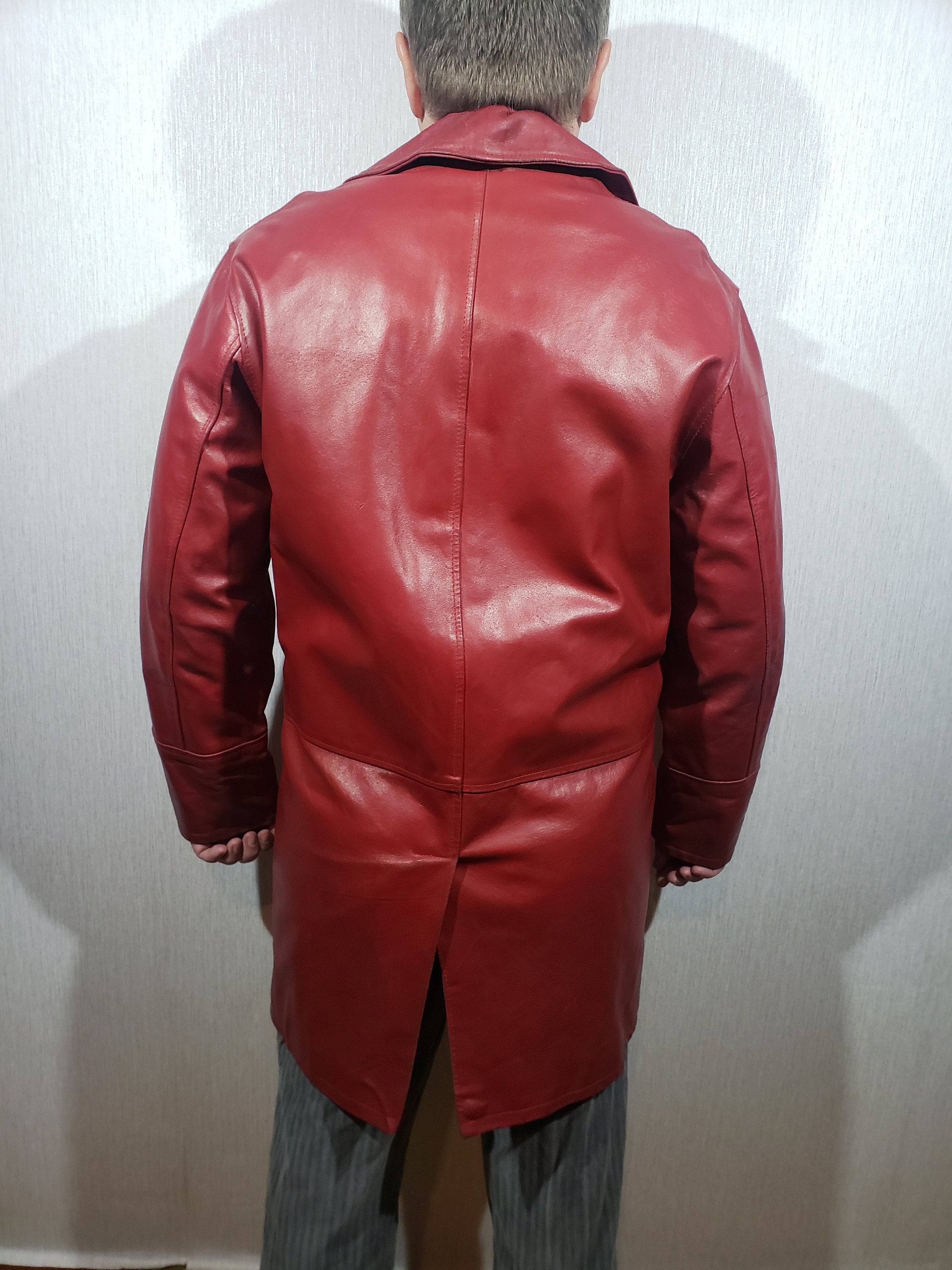 Stylish Long Men's Red Leather Jacket. Red Men's Jacket Made of Genuine ...