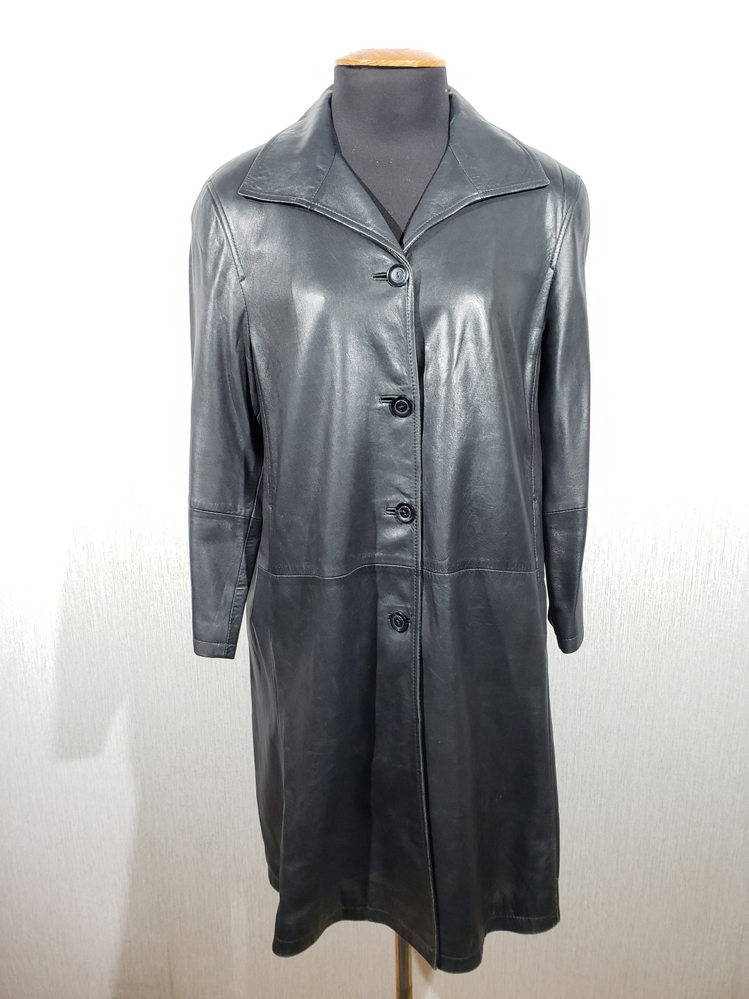 Stylish Long Women's Leather Jacket. Black Coat Made of Genuine Leather ...