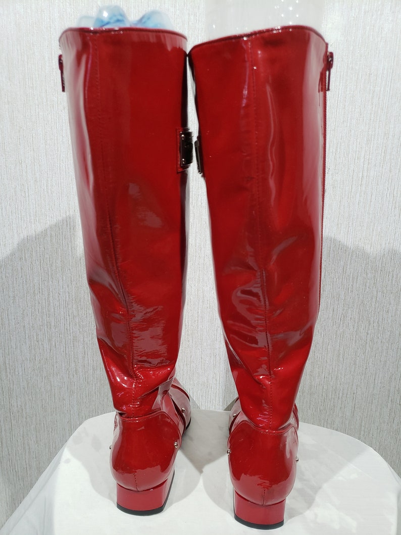 Stylish Red Women's Leather Boots. Red Elegant Patent Leather Boots. - Etsy