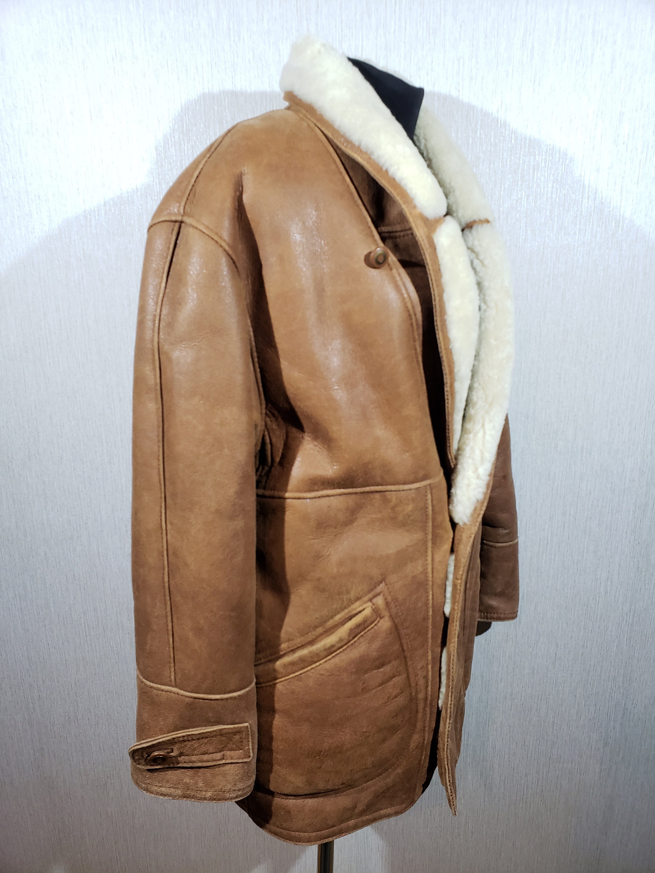 Warm Stylish Men's Sheepskin Coat With Genuine Fur. Stylish Brown ...
