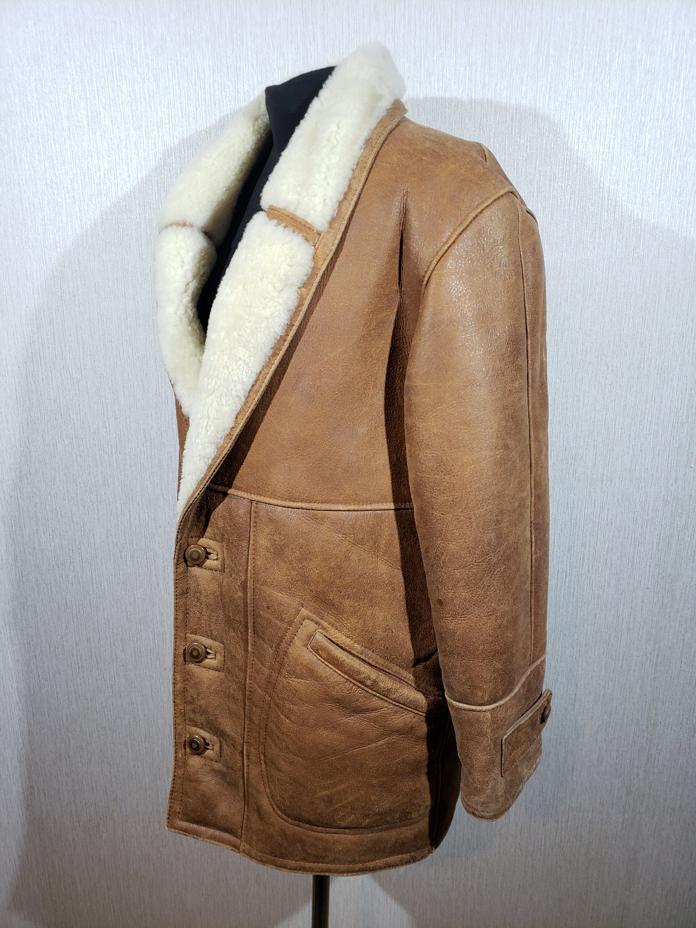 Warm Stylish Men's Sheepskin Coat With Genuine Fur. Stylish Brown ...