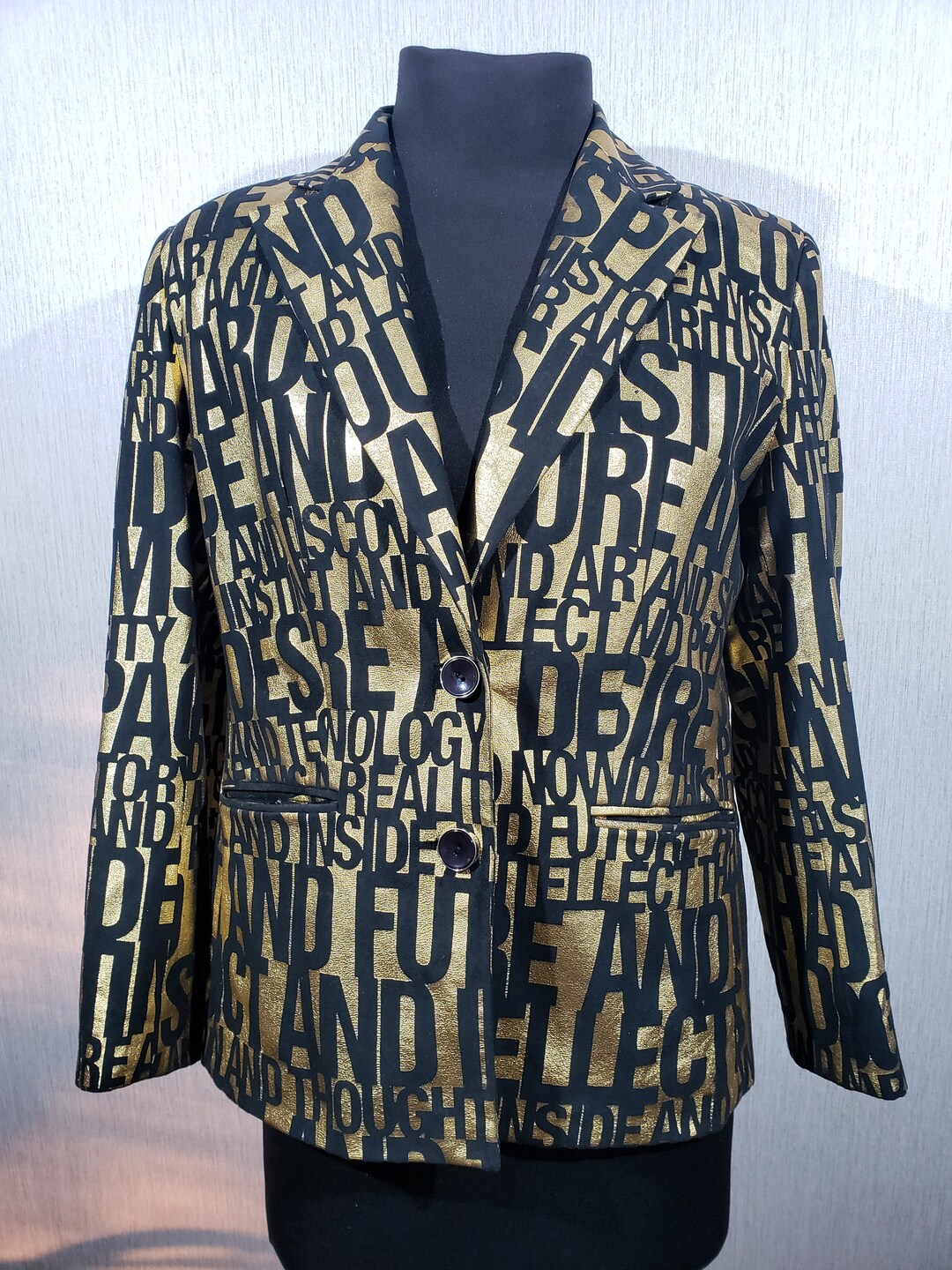 Vintage Gold Lettering Jacket: Black Polyester Blazer - Etsy