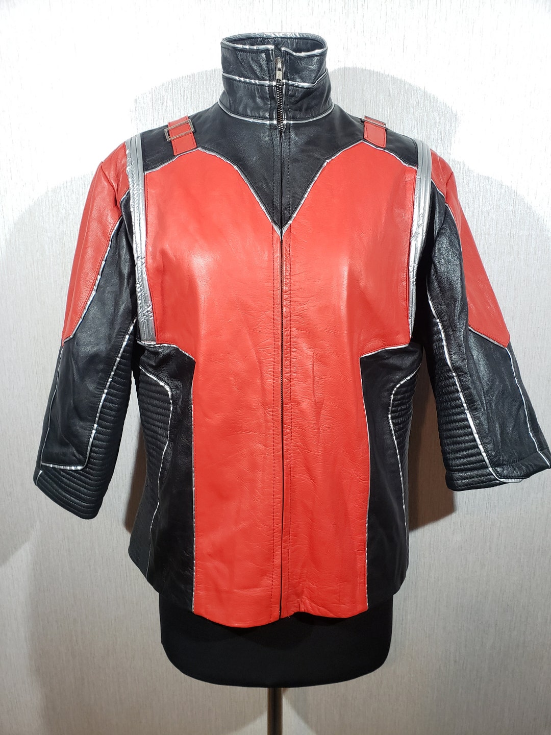 Stylish Women's Red Leather Jacket With Black Inserts. Women's Sports ...